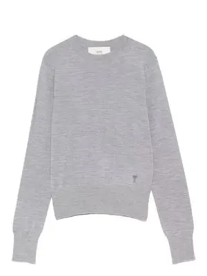 Ami Crew-neck Wool-silk Blend Sweater - Grey