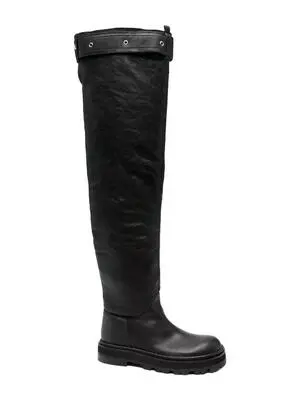 Patrizia Pepe Leather Over-the-knee Buckle Boots - Black