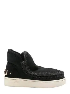 Mou Braided-trim Suede Boots - Black