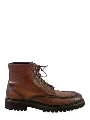 CALCE Pebble-grain Leather Lace-up Boots - Brown