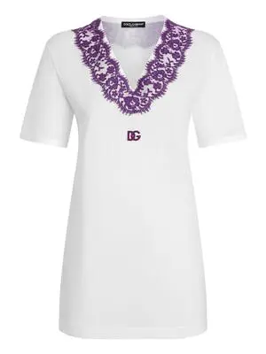 Dolce & Gabbana Jersey T-shirt With Lace And Dg Patch - White