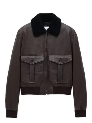 Saint Laurent Shearling-collar Leather Jacket - Brown