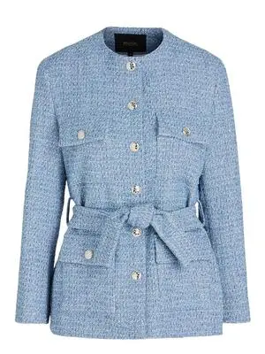 Maje Metallic Cotton-blend Tweed Jacket - Light Blue
