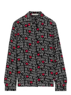 Alice + Olivia The Beatles Willa Printed Silk Shirt - Black