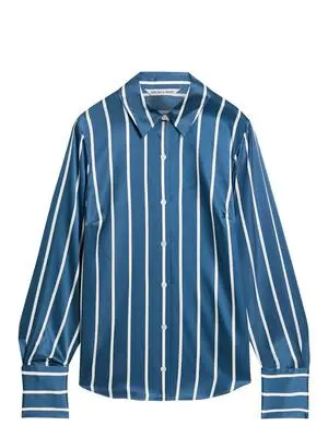 Veronica Beard Monique Striped Silk-blend Satin Shirt - Slate Blue