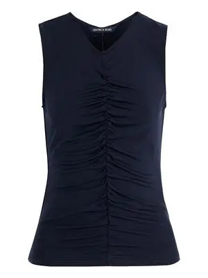 Veronica Beard Neeta Ruched Lyocell-blend Jersey Top - Navy