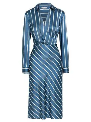 Veronica Beard Otis Striped Silk-blend Satin Midi Dress - Slate Blue