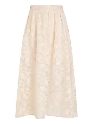 Maje Sequined Mesh Midi Skirt - Beige