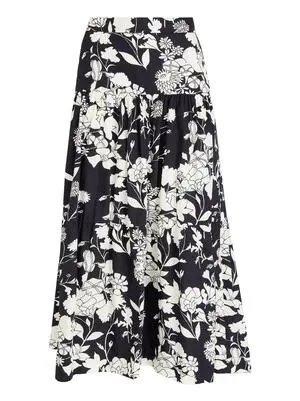 Maje Floral-print Cotton Midi Skirt - Black