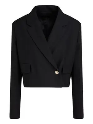 Maje Cropped Double-breasted Twill Blazer - Black