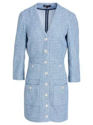 Maje Metallic Cotton-blend Bouclé-tweed Mini Dress - Light Blue
