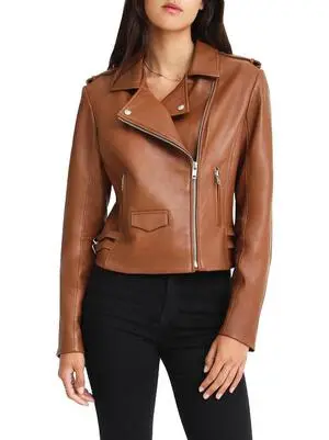 BELLE & BLOOM Leather Moto Jacket - Brown