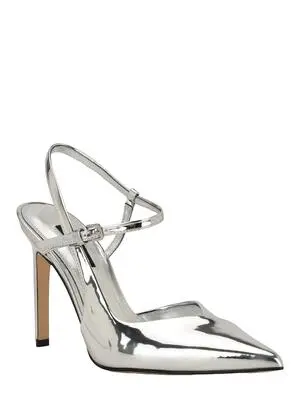 Nine West Ankle Strap Pointed Toe Pumps - Silver