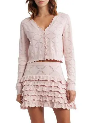 LoveShackFancy Petra Crop Cotton Cardigan - Velour Pink