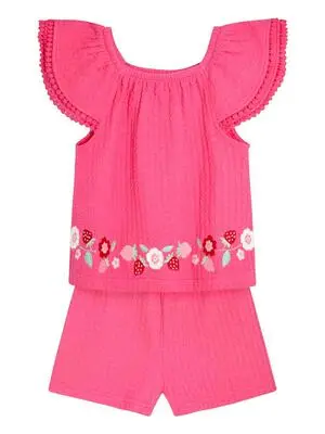 JOJO MAMAN BEBE Embroidered T-shirt & Shorts Set - Pink