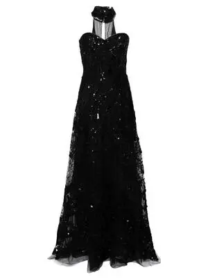 SAIID KOBEISY Embroidered Strapless Gown - Black