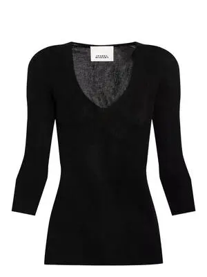 Isabel Marant Ribbed V-neck Top - Black