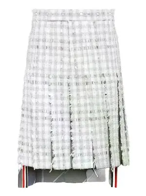 Thom Browne Gingham-check Pleated Tweed Skirt - Grey