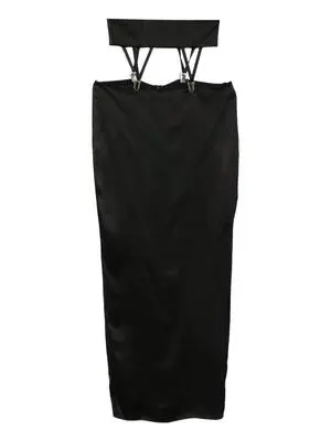 VESTIAIRE D'UN OISEAU LIBRE Silk Midi Skirt With Suspenders - Black