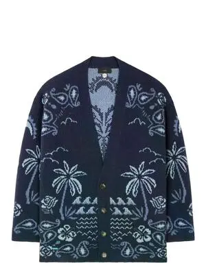 Alanui Palm-tree Paisley Cardigan - 4642-midnight-denim