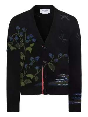 Thom Browne Intarsia-knit V-neck Cardigan - Black