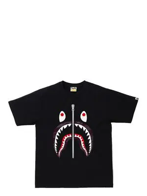 A BATHING APE Camo Shark Tee Shirt - Black/burgundy