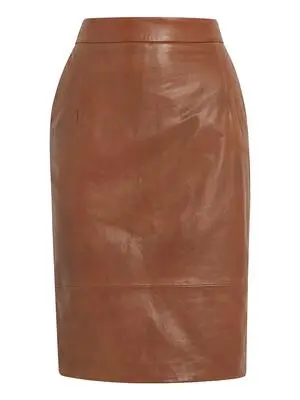 Max Mara Lambskin Leather Pencil Midi Skirt - Brown