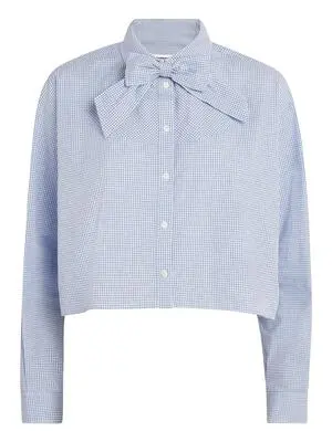 Sandro Check Pussybow Shirt - Blue