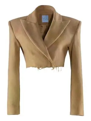 VESTIAIRE D'UN OISEAU LIBRE Frayed-hem Cropped Blazer - Neutrals