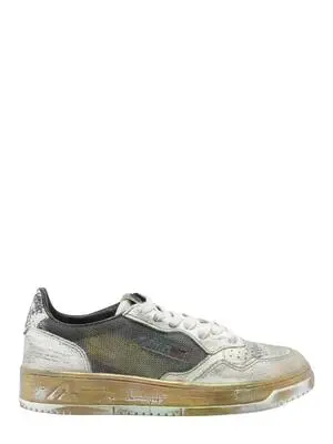 AUTRY Snakeskin Panelled Leather Sneakers - Grey