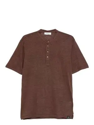 GRAN SASSO Button-placket Linen T-shirt - Brown