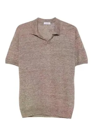 GRAN SASSO Polo-neck Linen T-shirt - Brown