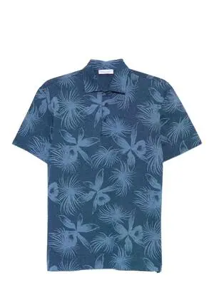 GRAN SASSO Floral-print Polo Shirt - Blue