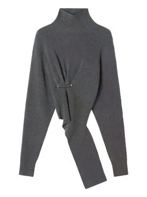 LANVIN Safety-pin-detail Asymmetric Sweater - Grey