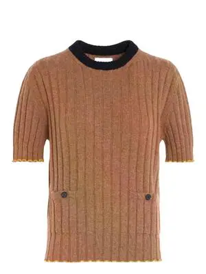 BARRIE Cashmere-blend Ribbed T-shirt - Brown