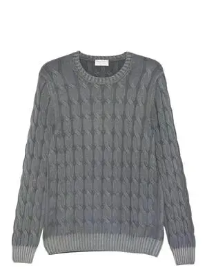 GRAN SASSO Cable-knit Crew-neck Sweater - Grey