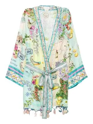 Camilla Floral-print Wrap Cape - Green