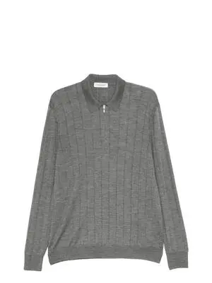 GRAN SASSO Ribbed Zip-neck Polo Shirt - Grey