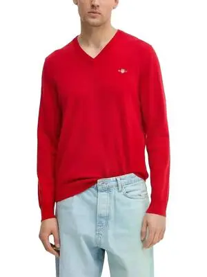 Gant V-neck Logo-embroidered Sweater - Red