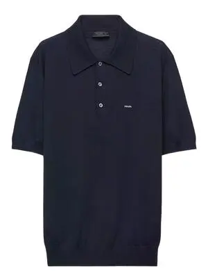 Prada Embroidered Wool Polo Shirt - Blue