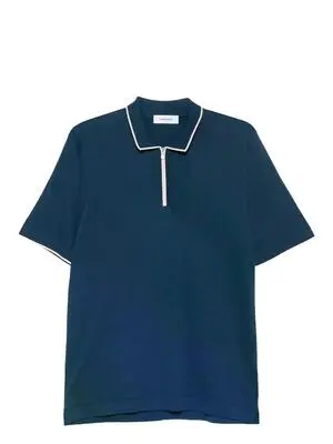 GRAN SASSO Zip-neck Cotton Polo Shirt - Blue