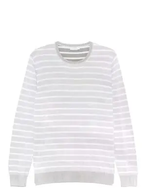 GRAN SASSO Striped Cotton Sweater - 481 Grey/white/green