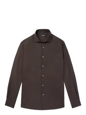 Zegna Cotton And Cashmere-blend Shirt - Brown
