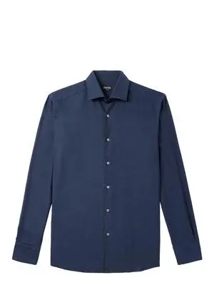 Zegna Cotton And Cashmere-blend Twill Shirt - Blue