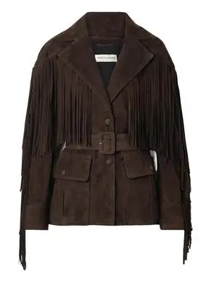 Nour Hammour Cassidy Belted Fringed Suede Jacket - Brown
