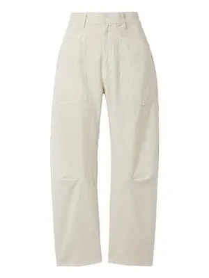 NILI LOTAN Shon Cotton And Linen-blend Twill Tapered Pants - Ecru