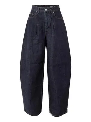 Jacquemus The Ovalo De-nîmes Pleated High-rise Barrel-leg Jeans - Blue