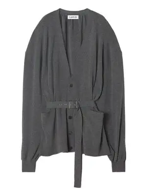 LANVIN Belted Balloon-sleeve Cardigan - Grey