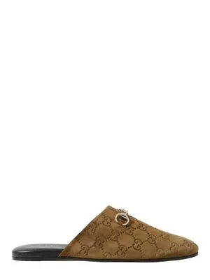 Gucci Horsebit-detailed Debossed Suede Slippers - Brown