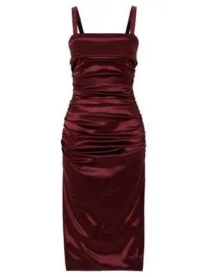 Dolce & Gabbana Ruched Satin Midi Dress - Red